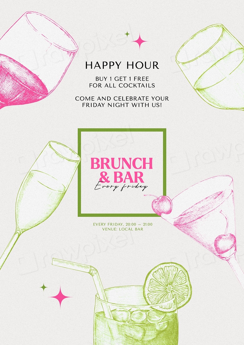 Happy hour poster template, editable | Premium Editable Template - rawpixel