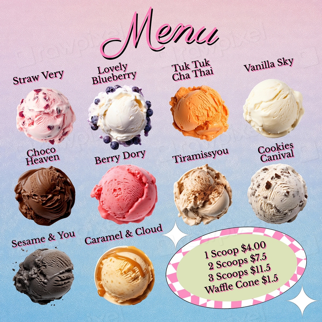 Ice cream menu Instagram post | Free Editable Template - rawpixel