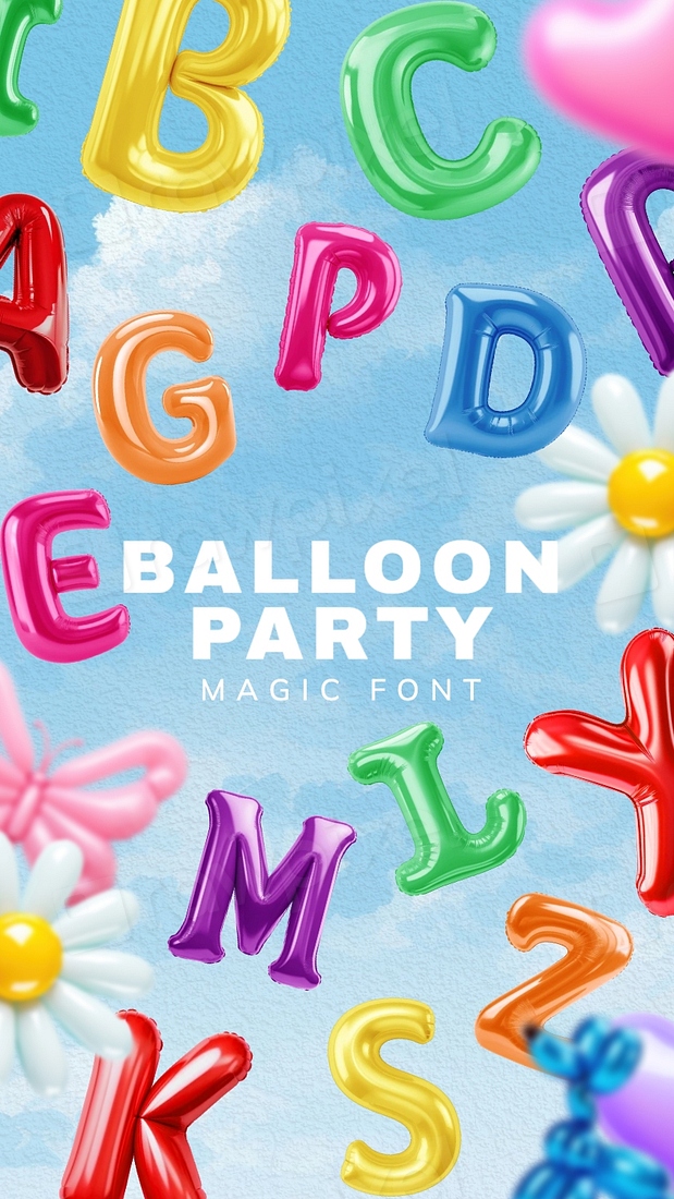 Colorful balloon party magic font | Premium Editable Design - rawpixel