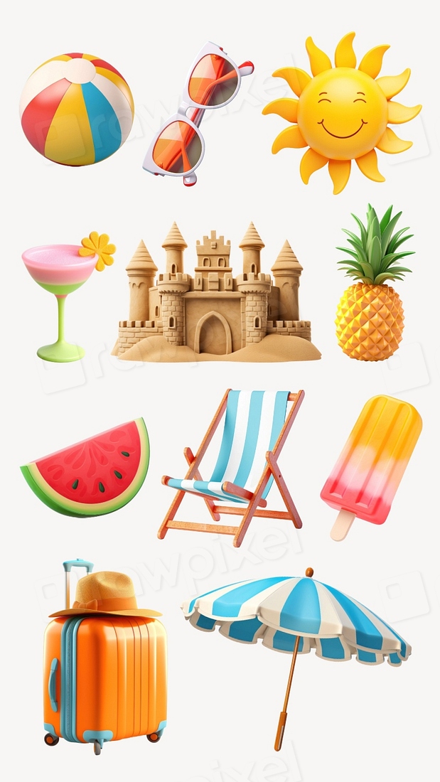 3d Summer isolated element set | Premium Editable Design - rawpixel