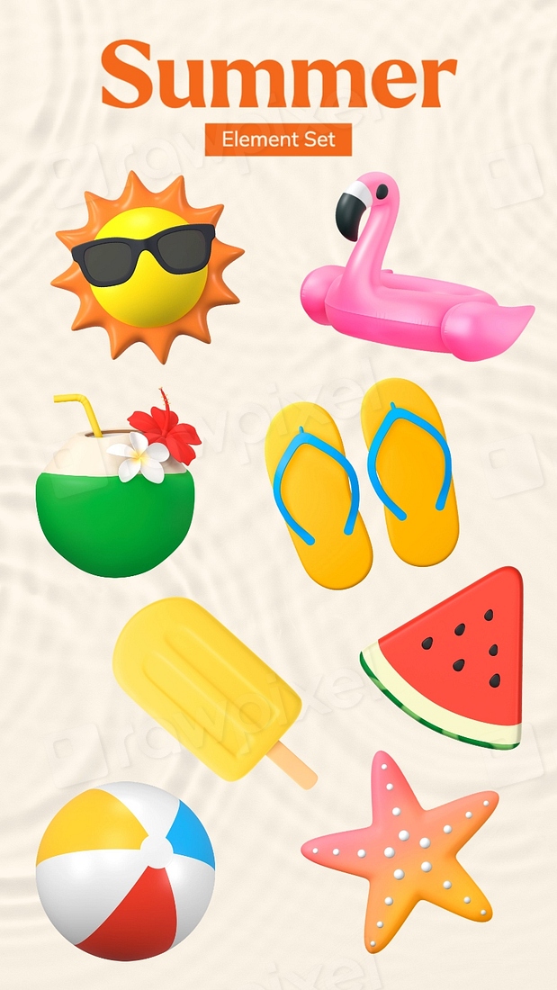 Summer essential set, editable design | Premium Editable Design - rawpixel