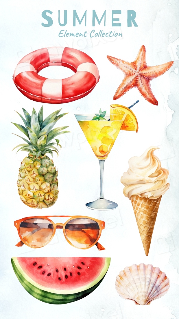 Watercolor summer essential set, editable | Premium Editable Design ...