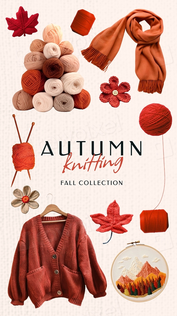 Autumn knitting set, editable design | Premium Editable Design - rawpixel