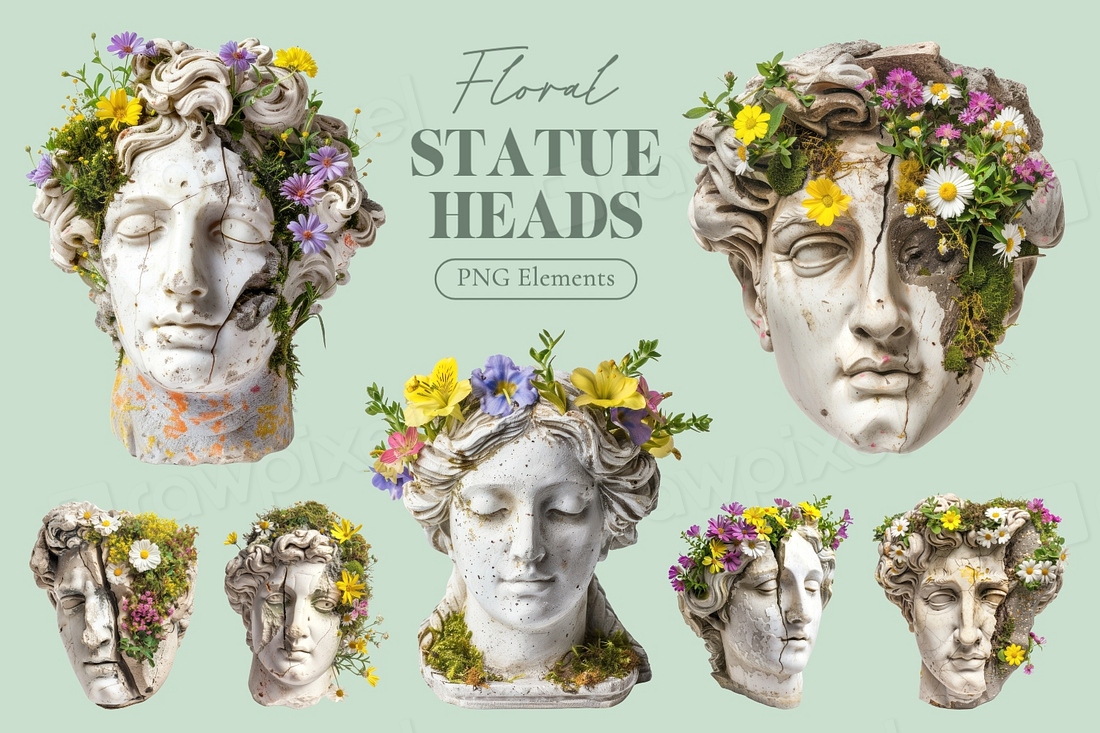 Editable floral statue head design | Premium Editable Design - rawpixel