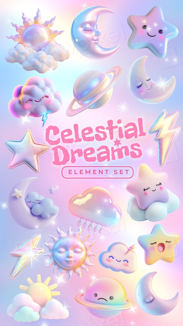 Editable 3D iridescent celestial dreams | Premium Editable Design - rawpixel