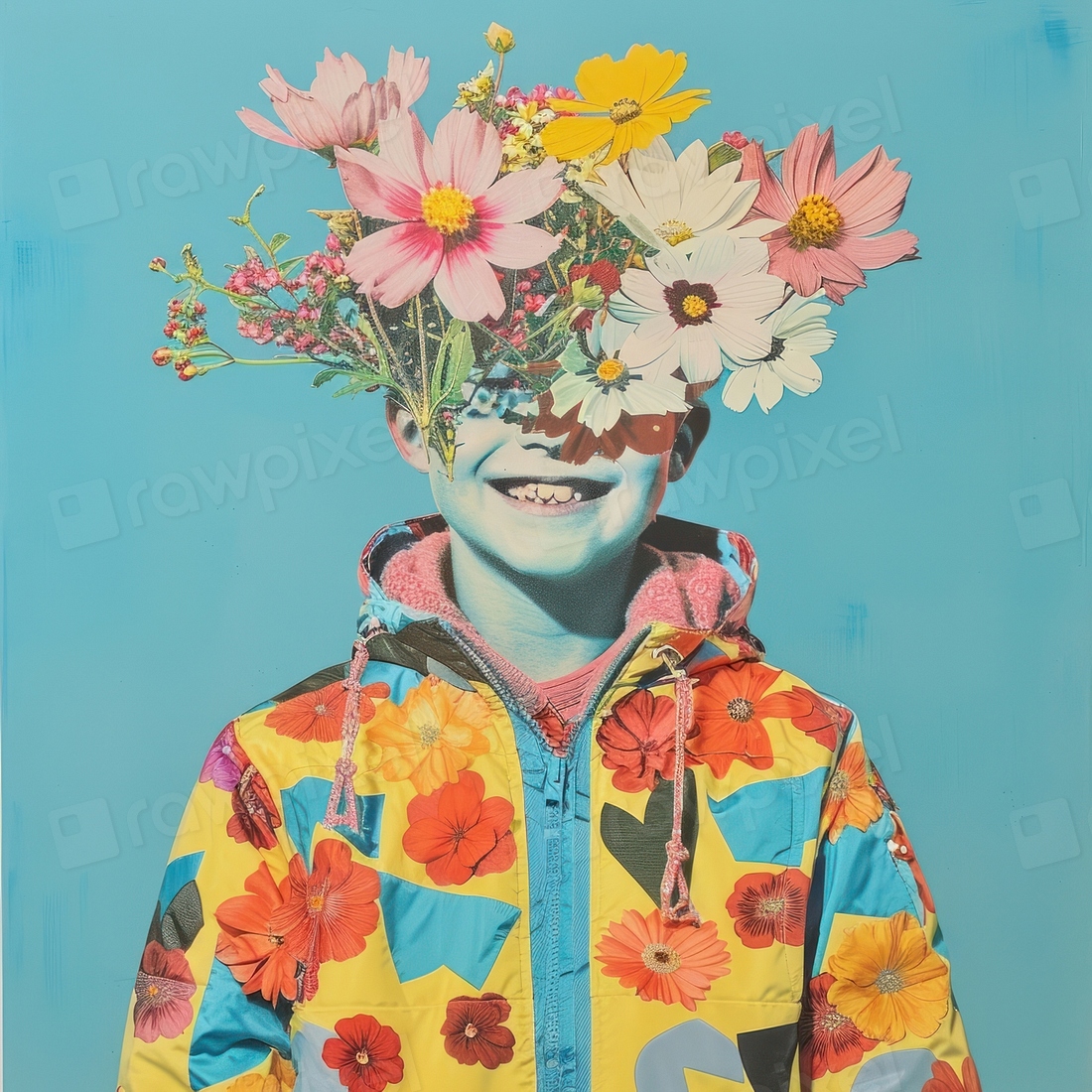 Photo collage boy wearing flower | Free Photo Illustration - rawpixel