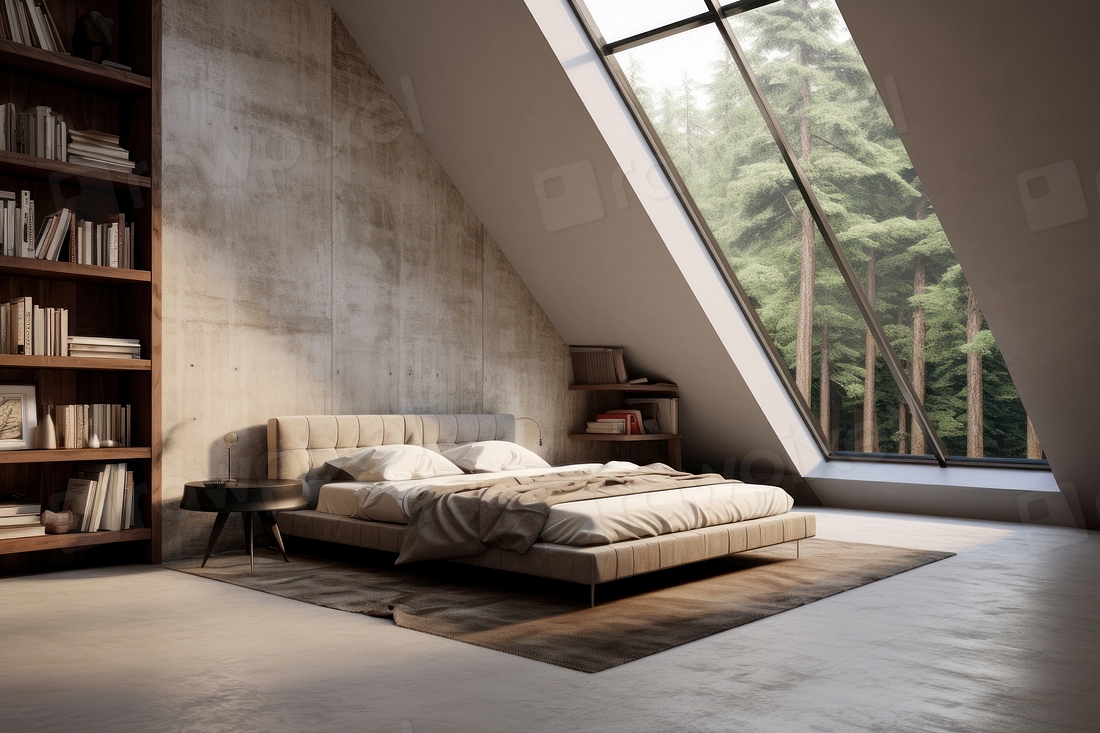 Modern bedroom sloped roof architecture | Free Photo - rawpixel