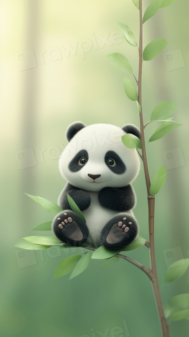 Chubby panda holding bamboo animal | Premium Photo Illustration - rawpixel