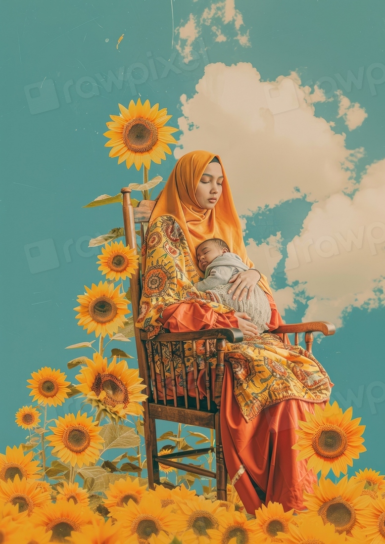 Muslim mother sunflower illustrated photography | Premium Photo ...