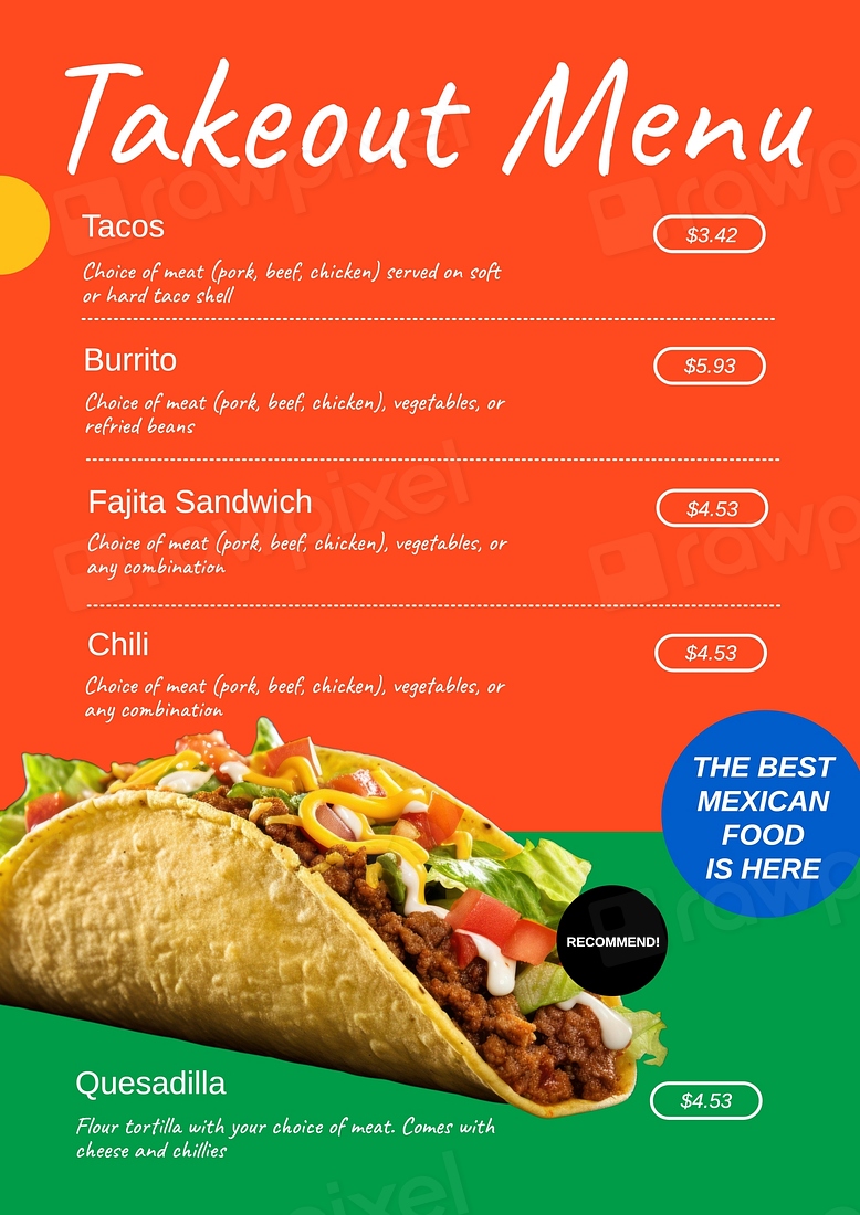 Take out menu template | Free Photo - rawpixel