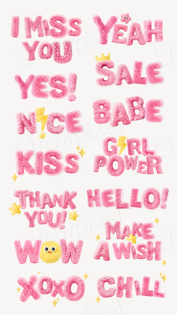 fluffy word stickers isolated image | Premium Photo - rawpixel