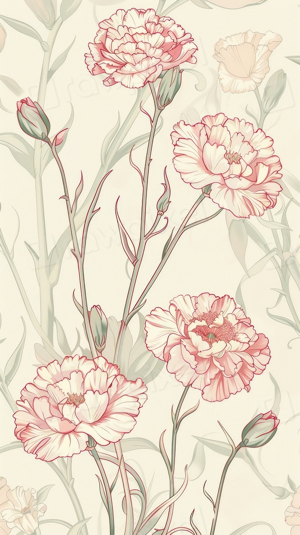Carnations art illustrated graphics | Free Photo Illustration - rawpixel