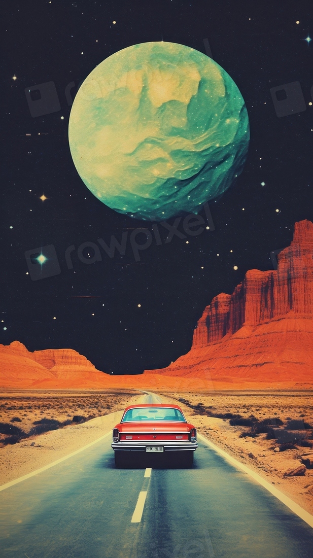 Collage Retro dreamy car driving | Free Photo Illustration - rawpixel