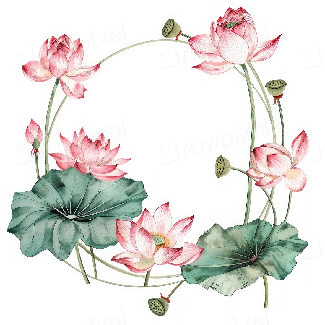 Lotus frame art painting blossom | Free Photo Illustration - rawpixel