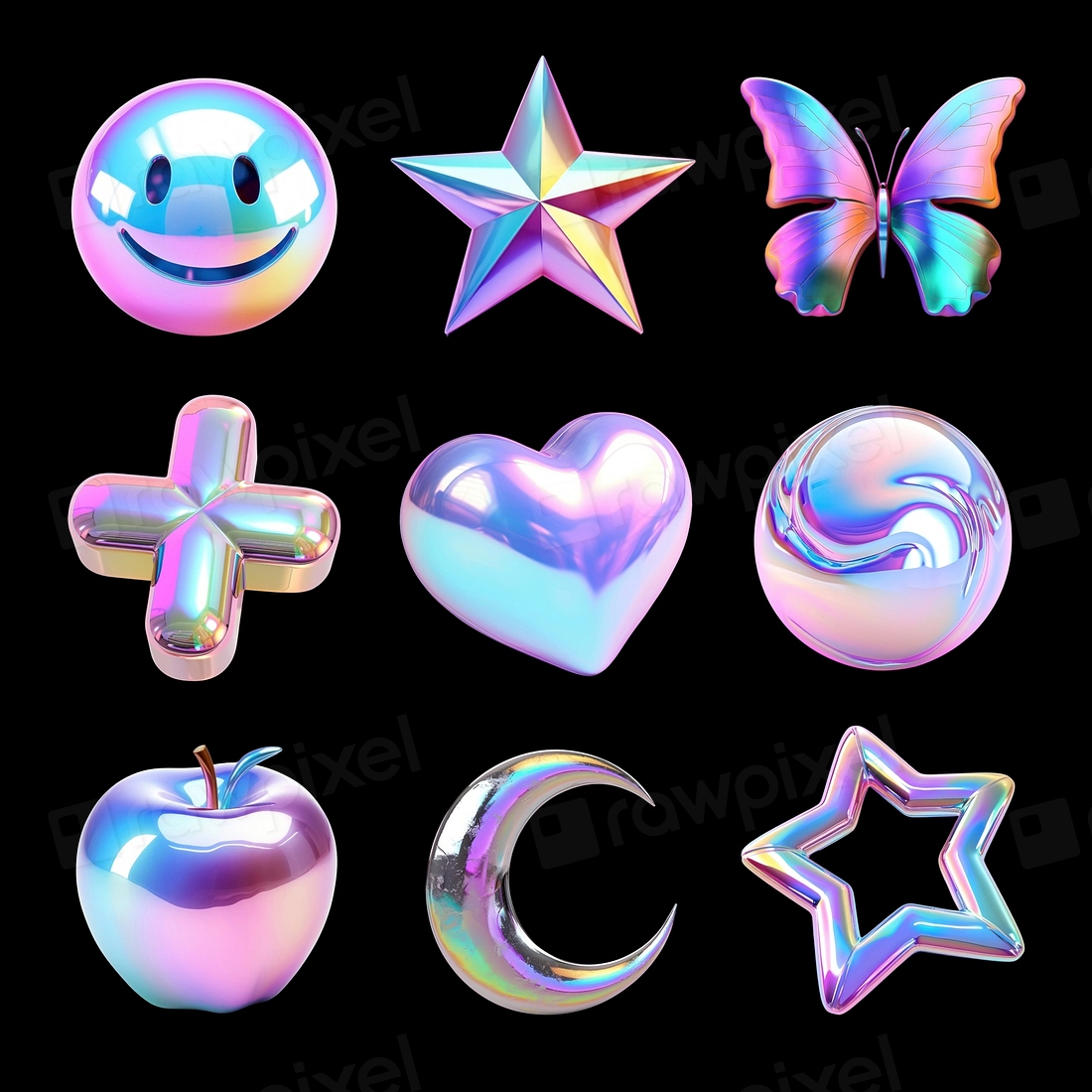 3d iridescent icon element set | Free Photo - rawpixel