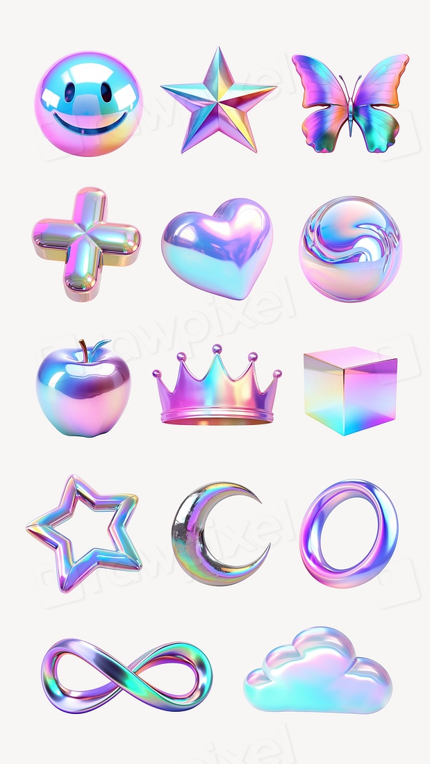3d iridescent icon element set | Free Photo - rawpixel