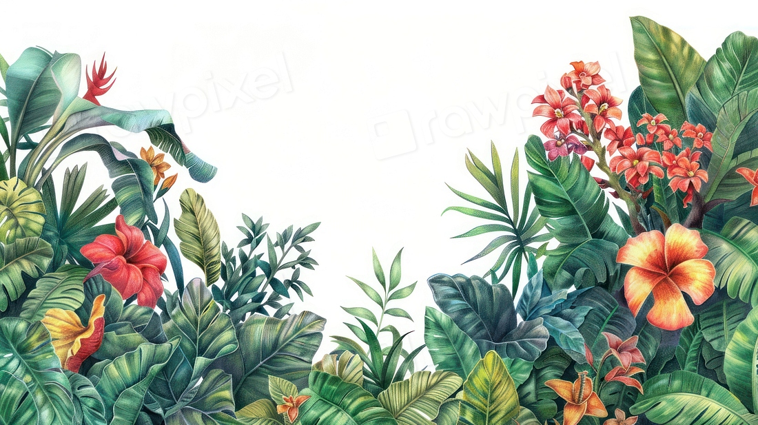Tropical botanical foliage vibrant flowers | Premium Photo Illustration ...