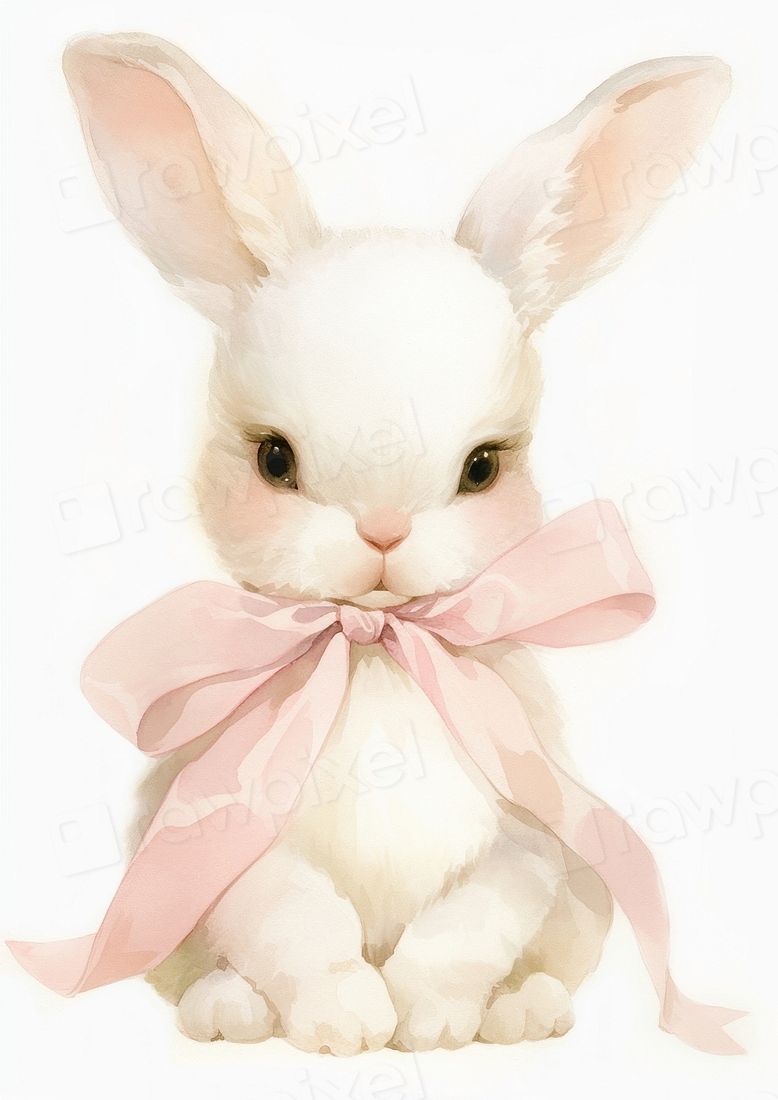 Cute bunny with pink bow | Free Photo Illustration - rawpixel