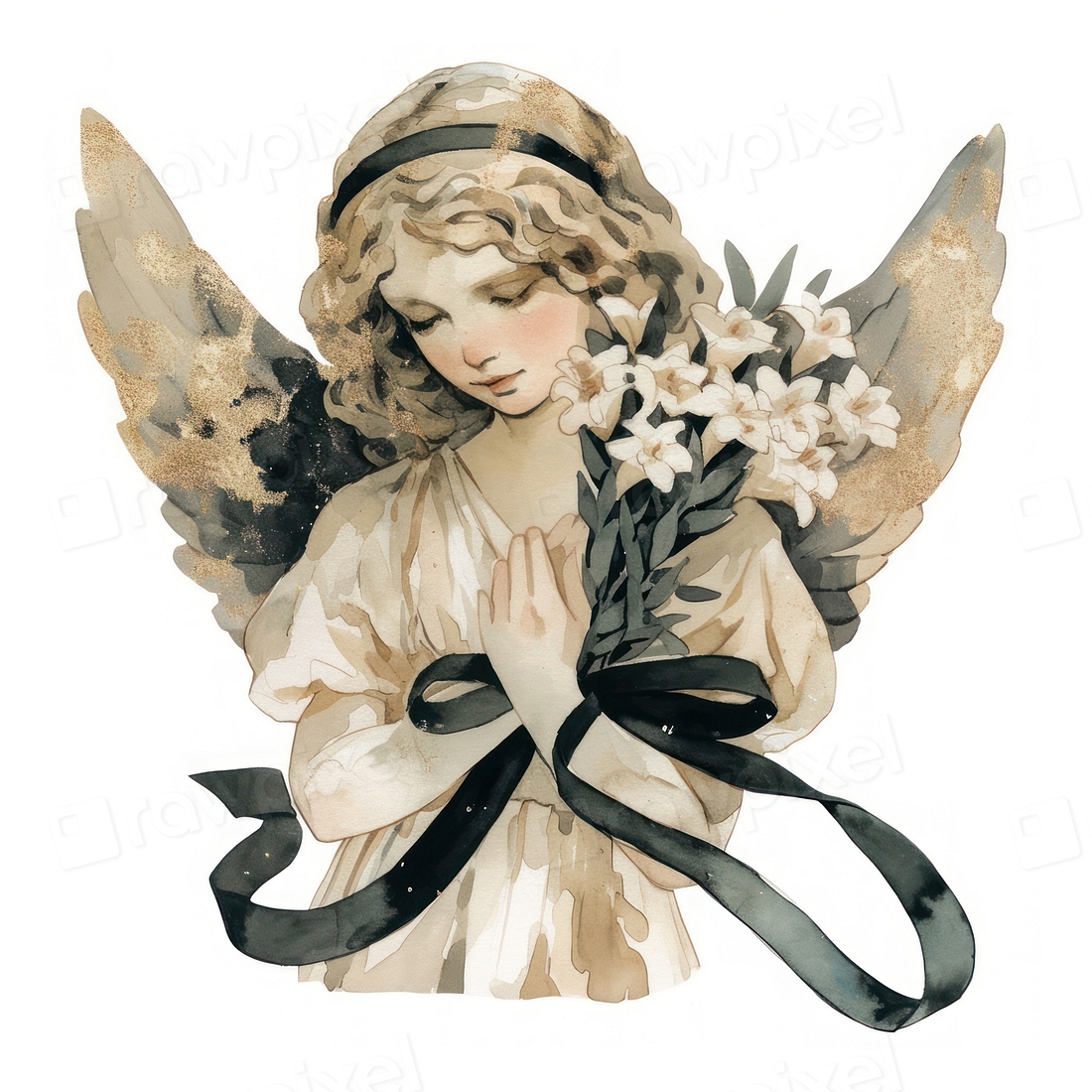 Serene angel holding flowers | Premium Photo Illustration - rawpixel