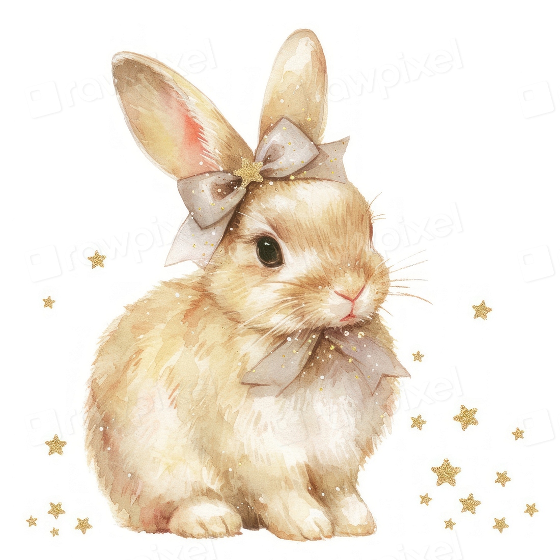 Cute bunny with starry bow | Free Photo Illustration - rawpixel