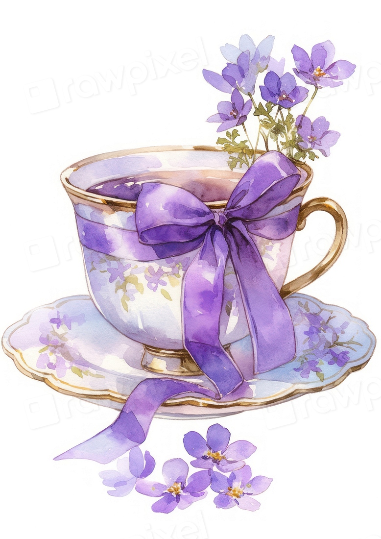 Purple coquette tea blossom saucer | Free Photo Illustration - rawpixel