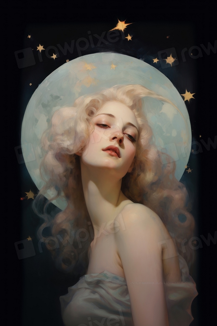Celestial Moon painting portrait adult. | Premium Photo Illustration ...