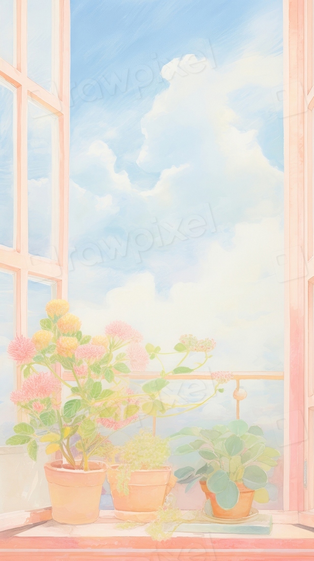 Window landscape view windowsill painting | Free Photo Illustration ...