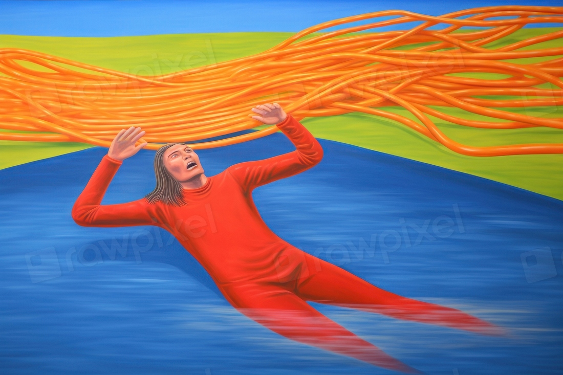 Man swimming spaghetti painting art | Free Photo Illustration - rawpixel