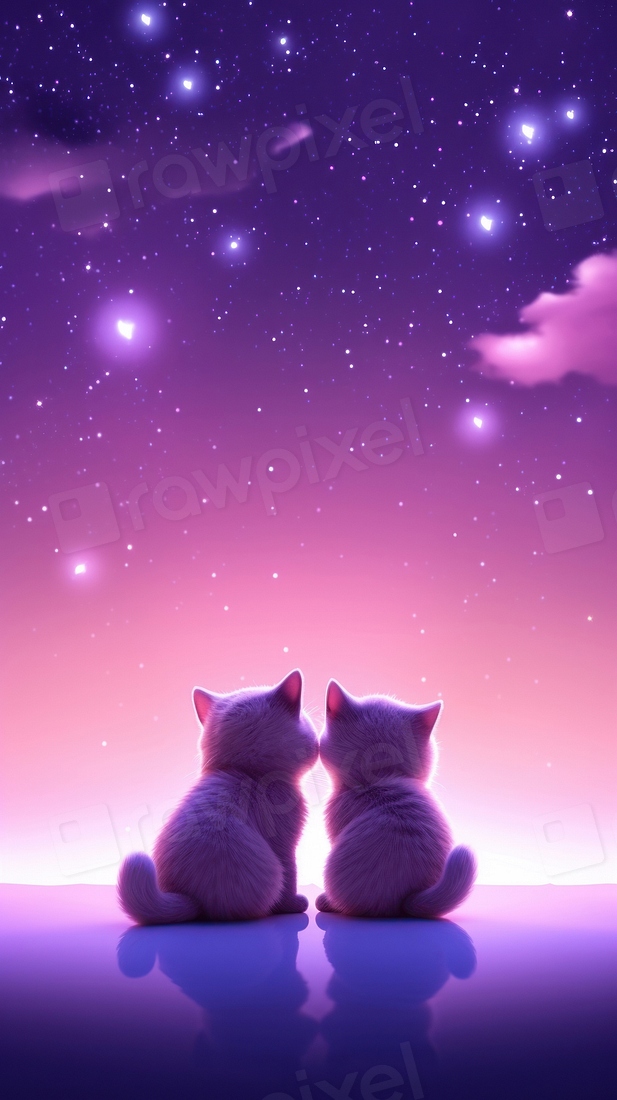 Cute two cat purple astronomy | Free Photo Illustration - rawpixel