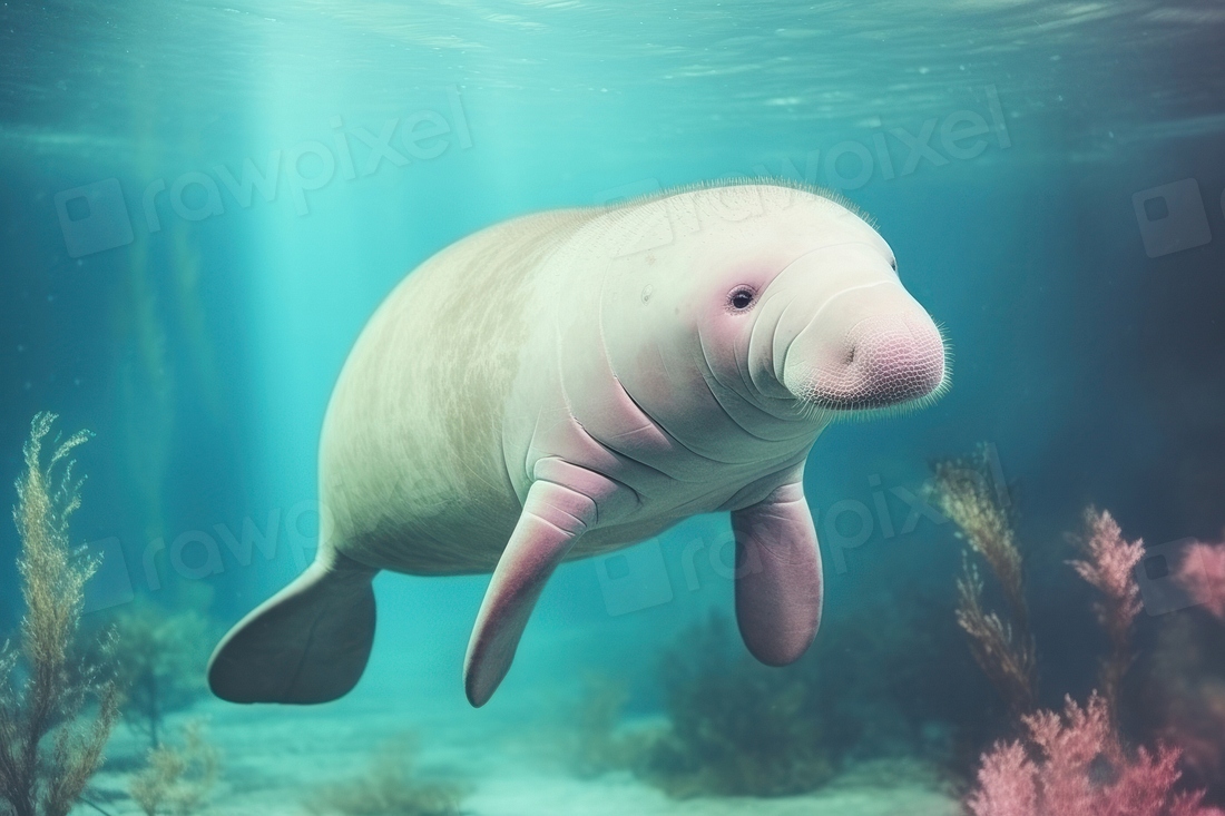 Collage Retro dreamy dugong swimming | Free Photo Illustration - rawpixel