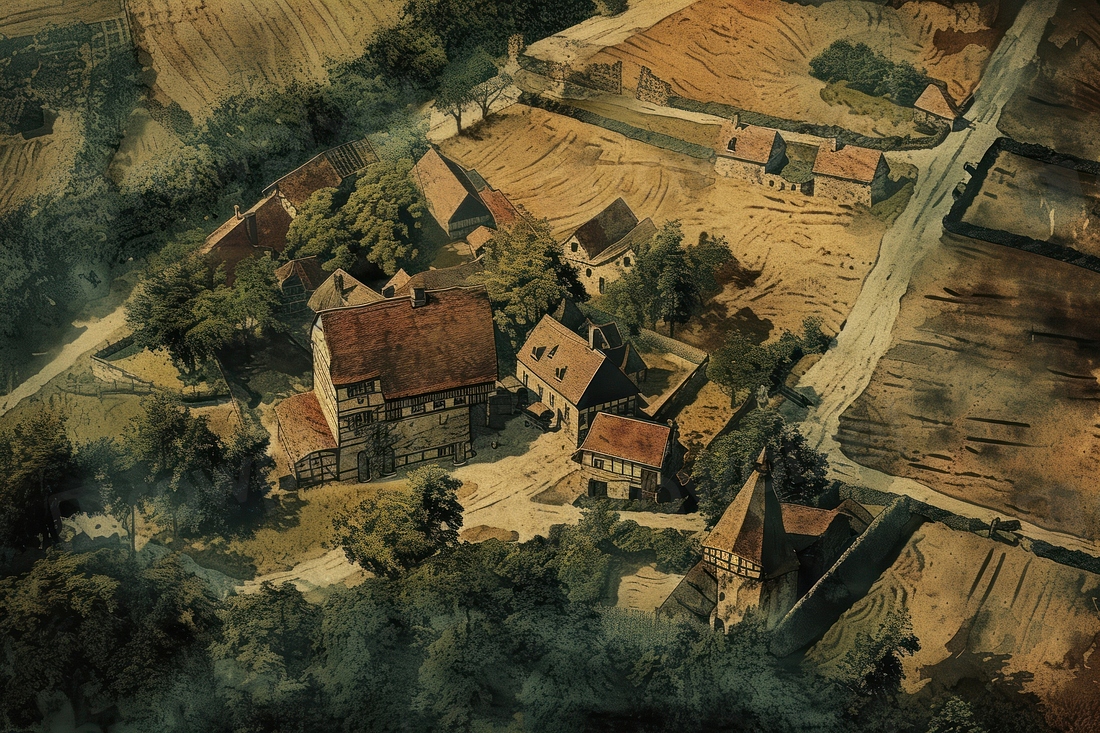 Medieval farm aerial view architecture | Free Photo Illustration - rawpixel