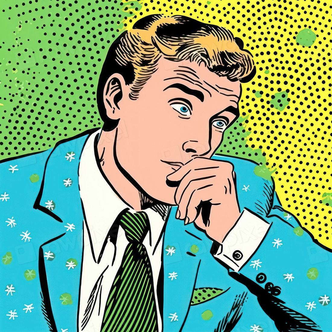 Comic man thinking pose portrait | Free Photo Illustration - rawpixel