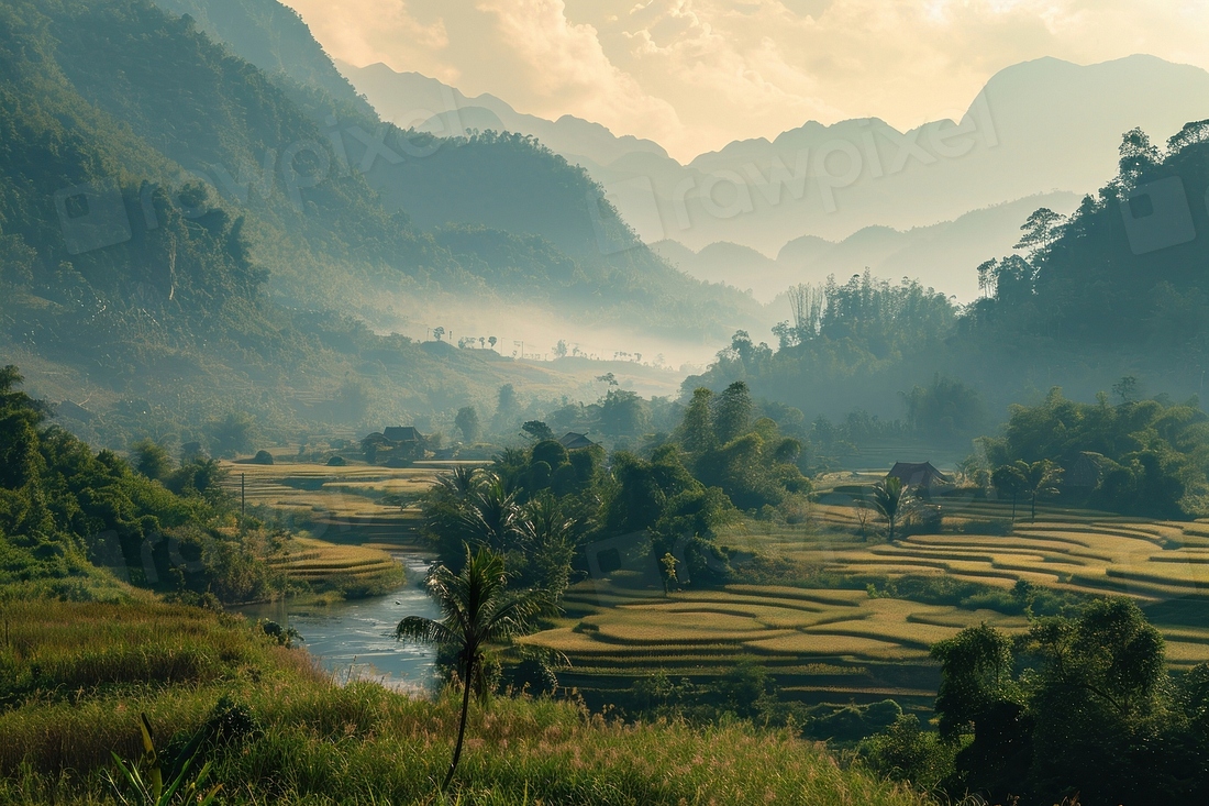 1970s Asian countryside landscape outdoors | Free Photo - rawpixel