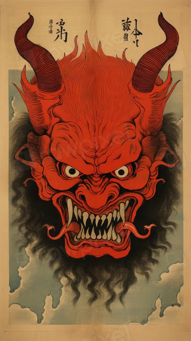 Japanese demon art representation calligraphy. | Premium Photo ...