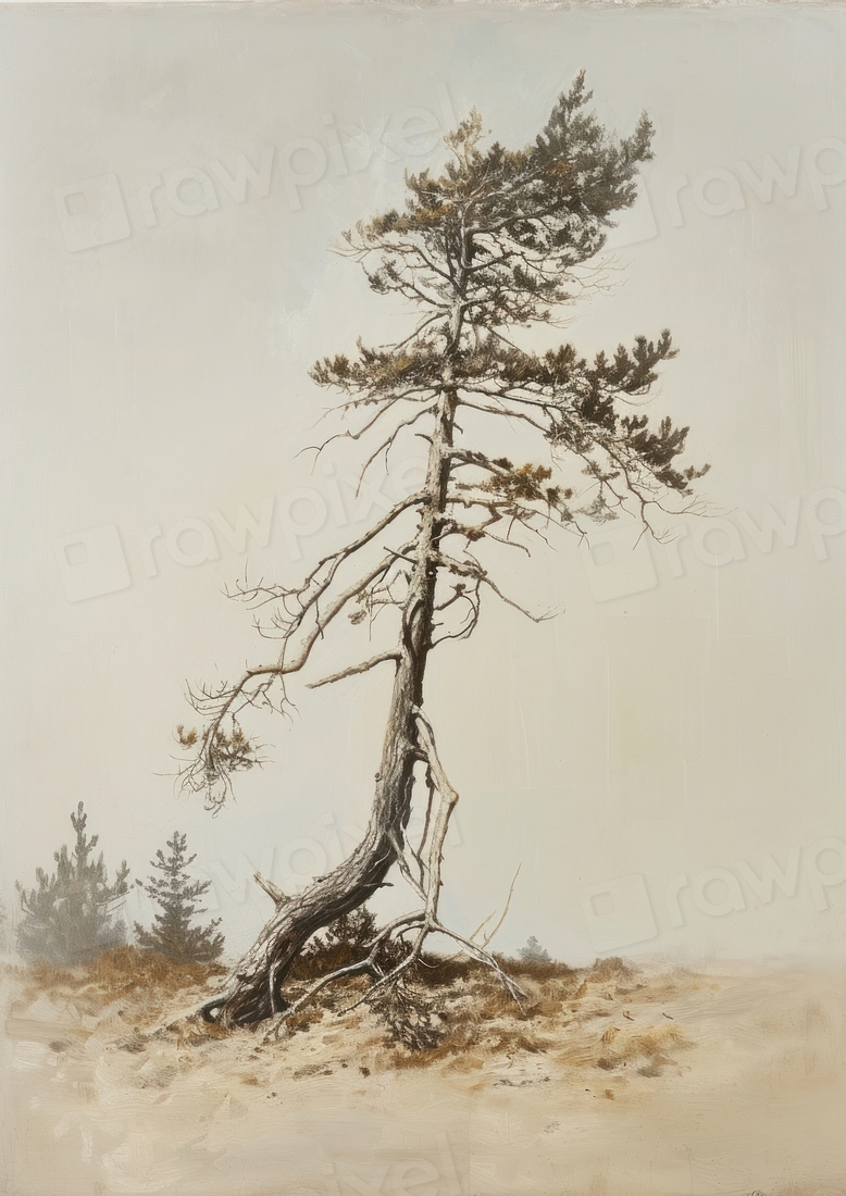 withered pine tree painting landscape | Free Photo Illustration - rawpixel