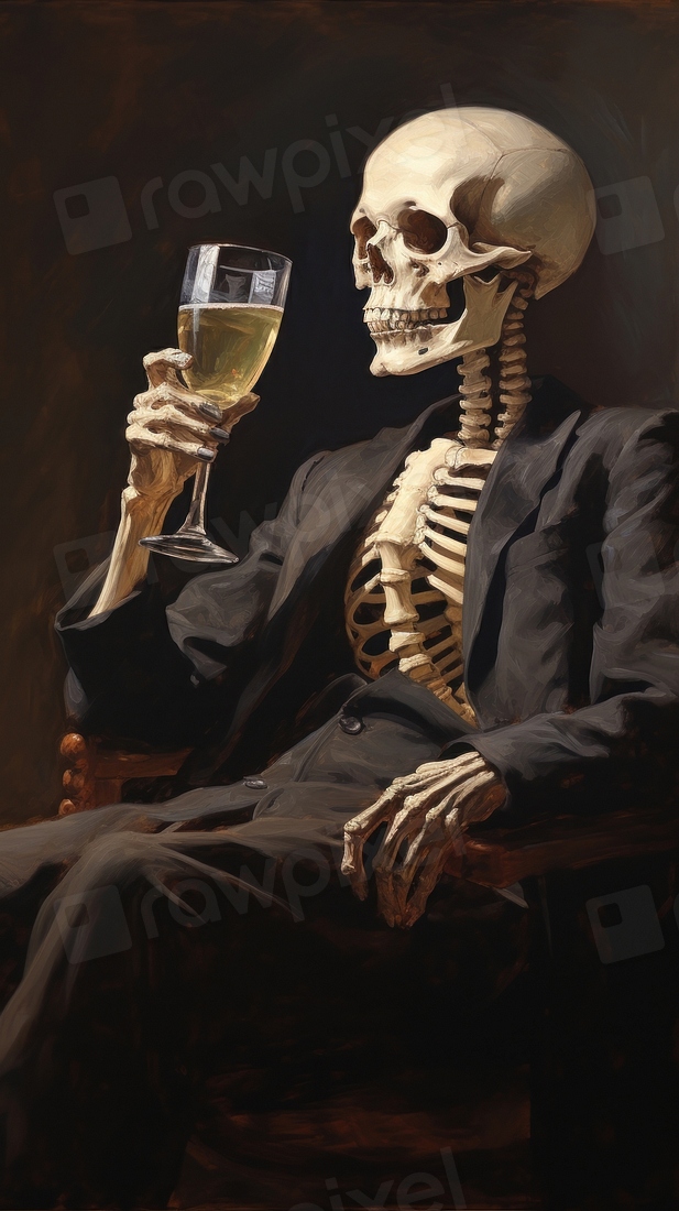 Skeleton drinking painting portrait glass. | Premium Photo Illustration ...
