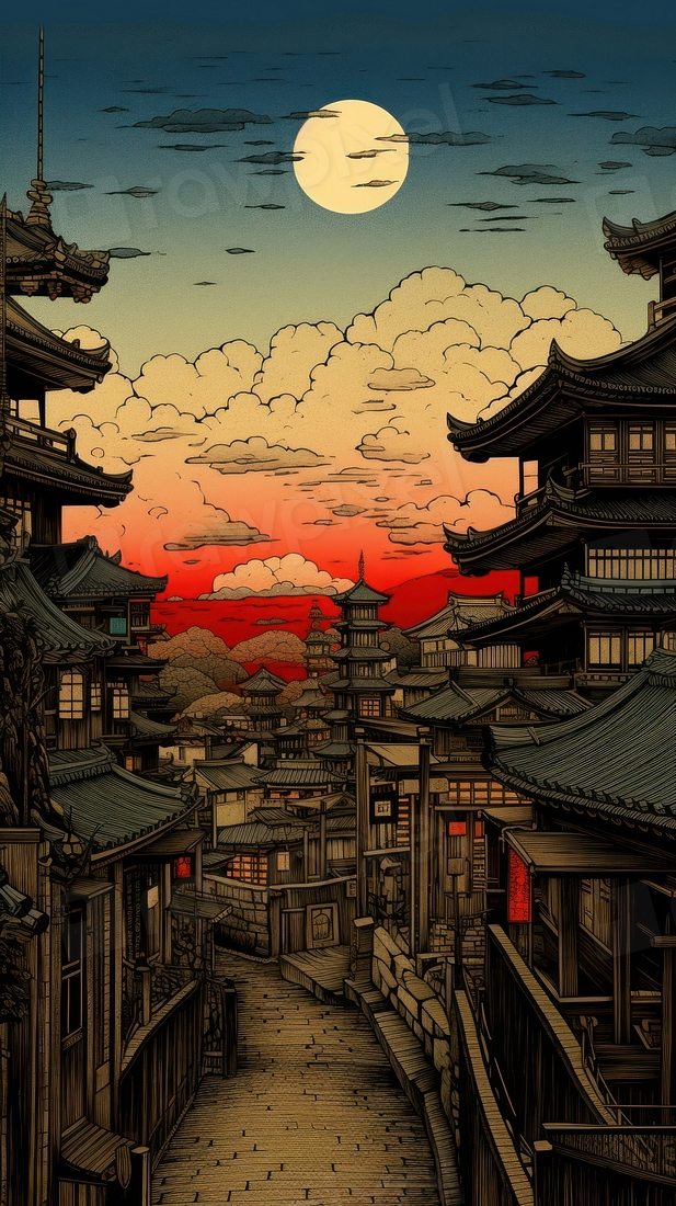 Japanese wood block print illustration | Free Photo Illustration - rawpixel