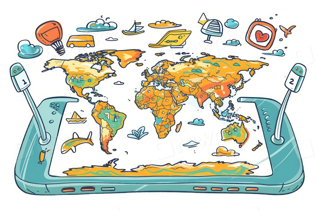 Global communication cartoon diagram map. | Free Photo Illustration ...