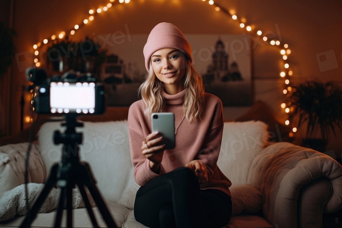 Woman influencer vlogging sitting adult | Premium Photo - rawpixel