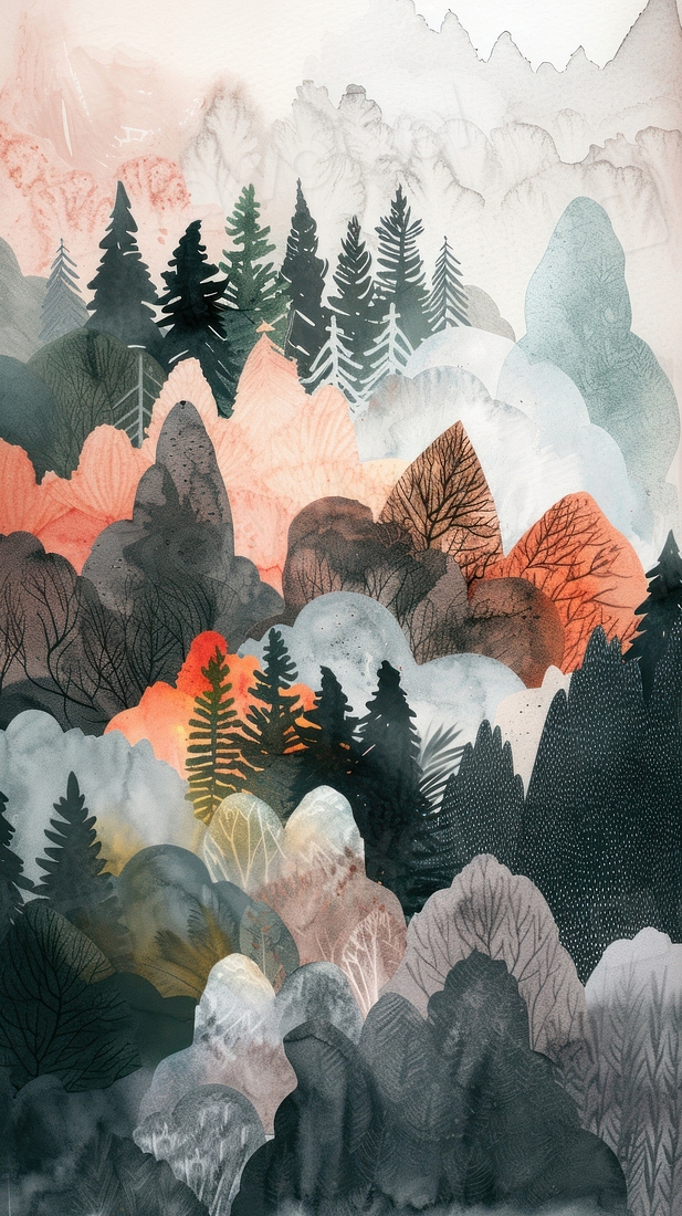 Forest watercolor wallpaper tree outdoors | Free Photo Illustration ...