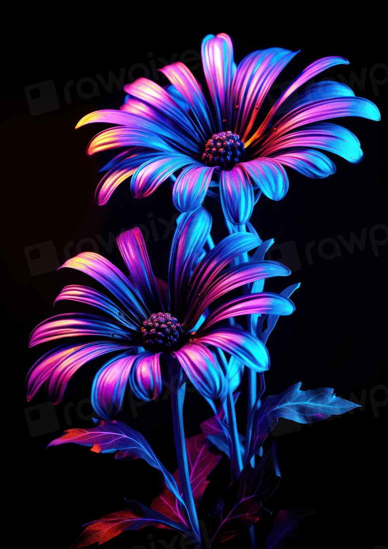Neon daisy light pattern flower. | Free Photo Illustration - rawpixel