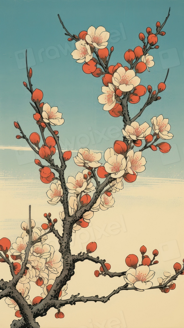 Japanese peach trees painting blossom | Premium Photo Illustration ...