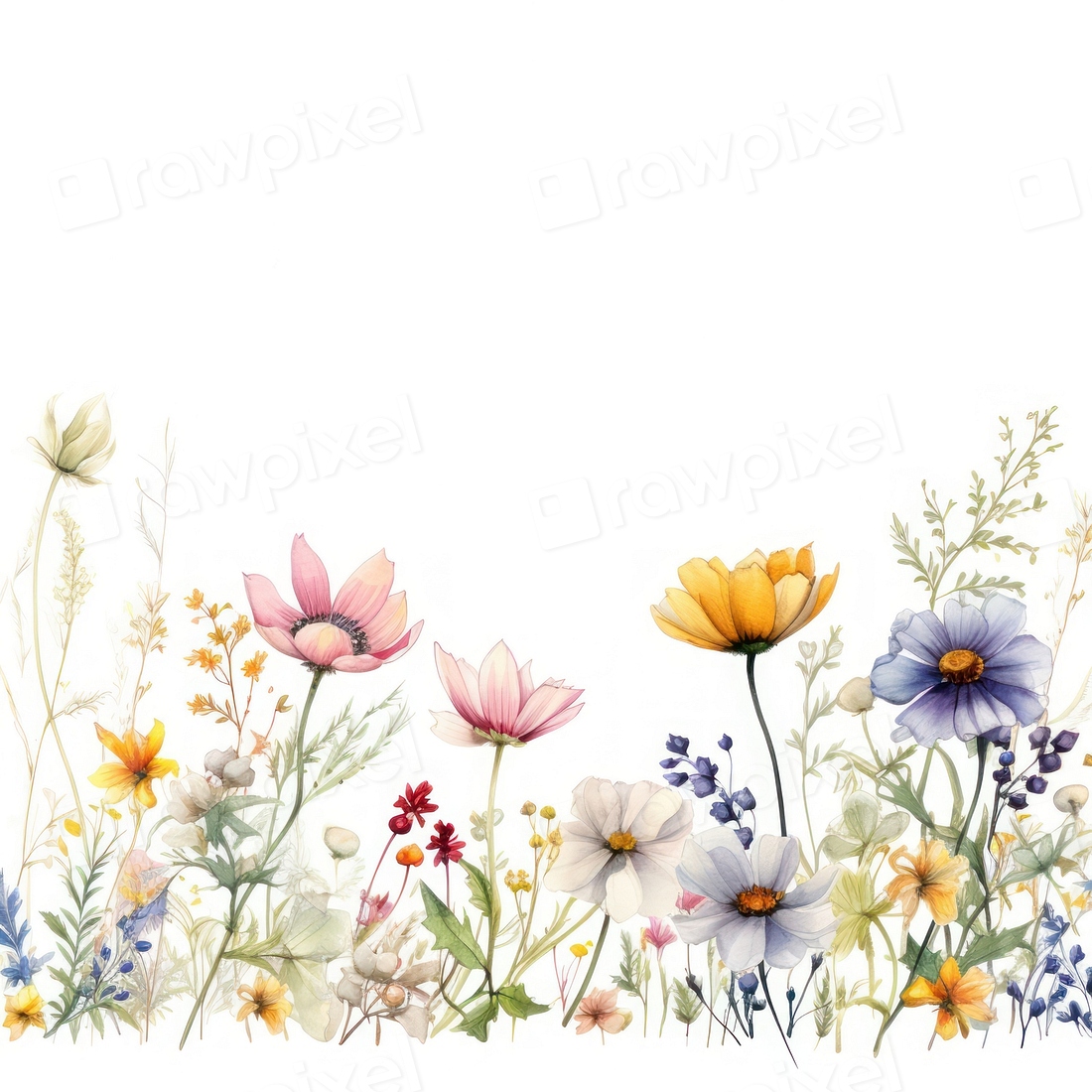 Wildflowers border watercolor backgrounds outdoors | Free Photo ...