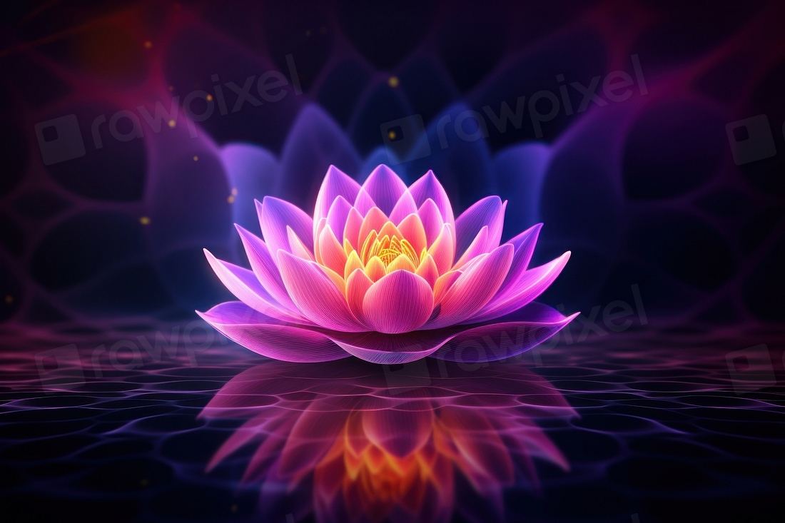 Retrowave lotus pattern flower purple. | Premium Photo Illustration ...