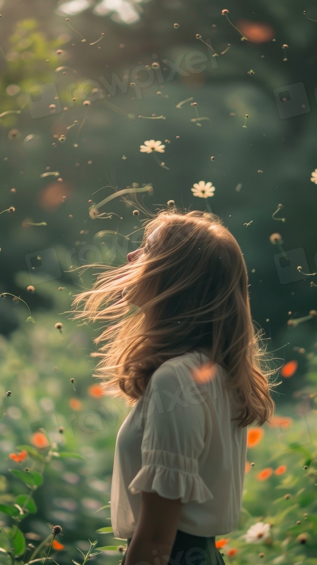 Woman garden flying flowers portrait | Premium Photo - rawpixel
