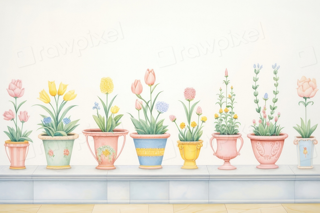 Painting flower pots border windowsill | Premium Photo Illustration ...