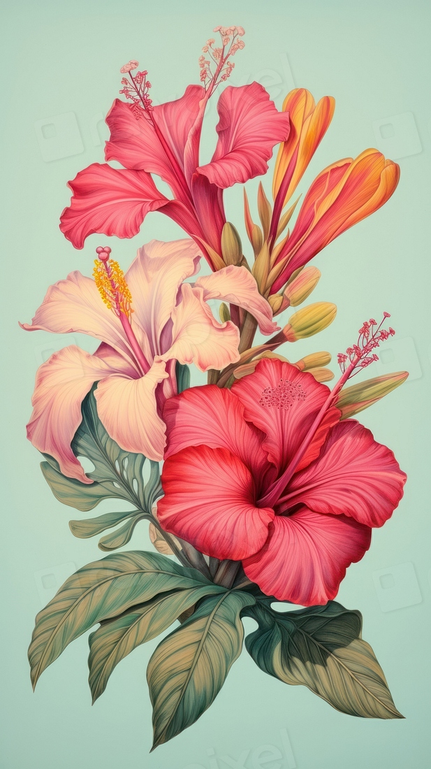 Tropical flowers hibiscus drawing sketch | Premium Photo Illustration ...