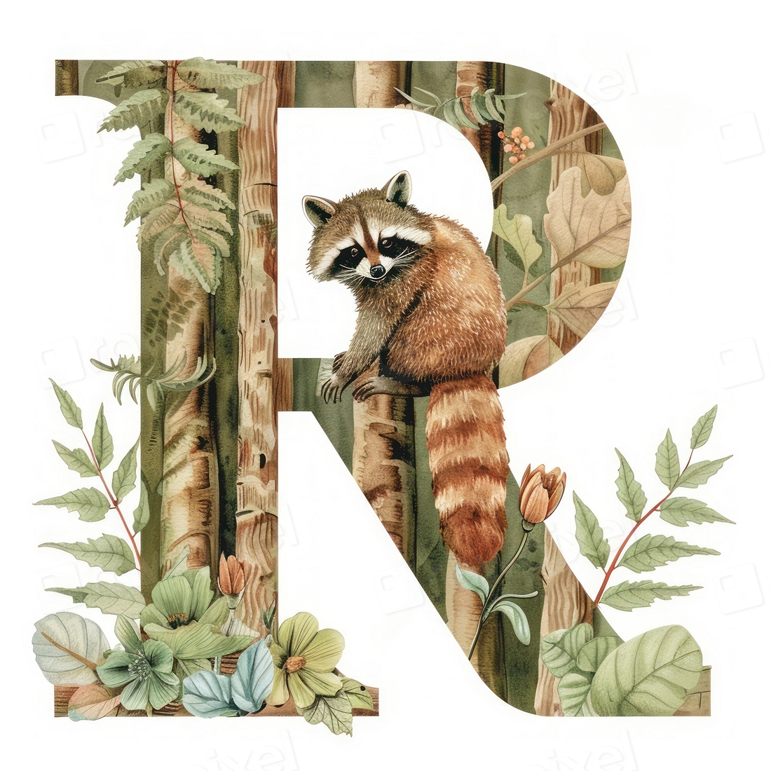 letter R raccoon drawing nature. | Premium Photo Illustration - rawpixel