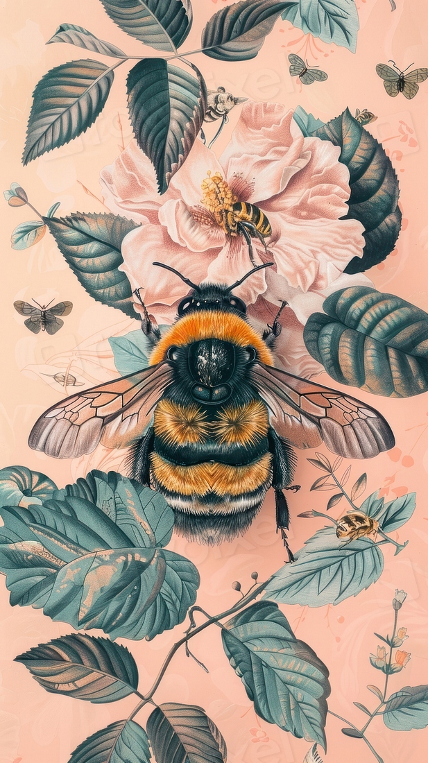Detailed bee on floral background | Premium Photo Illustration - rawpixel
