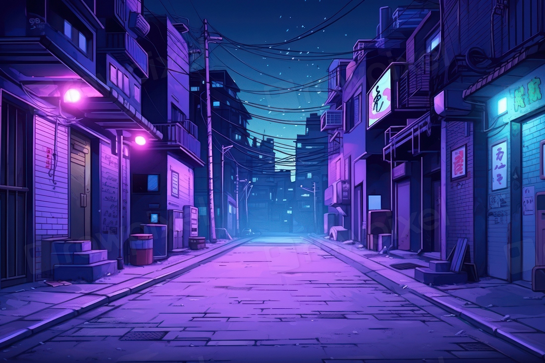 Unsettling alley street purple city. | Premium Photo Illustration ...